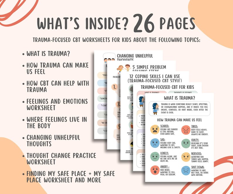 Trauma Focused CBT Worksheets + Cheatsheet for Kids (26 Pages ...