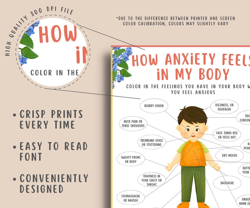 Anxiety Symptoms Body Signals Worksheet for Kids and Teens, Fillable ...