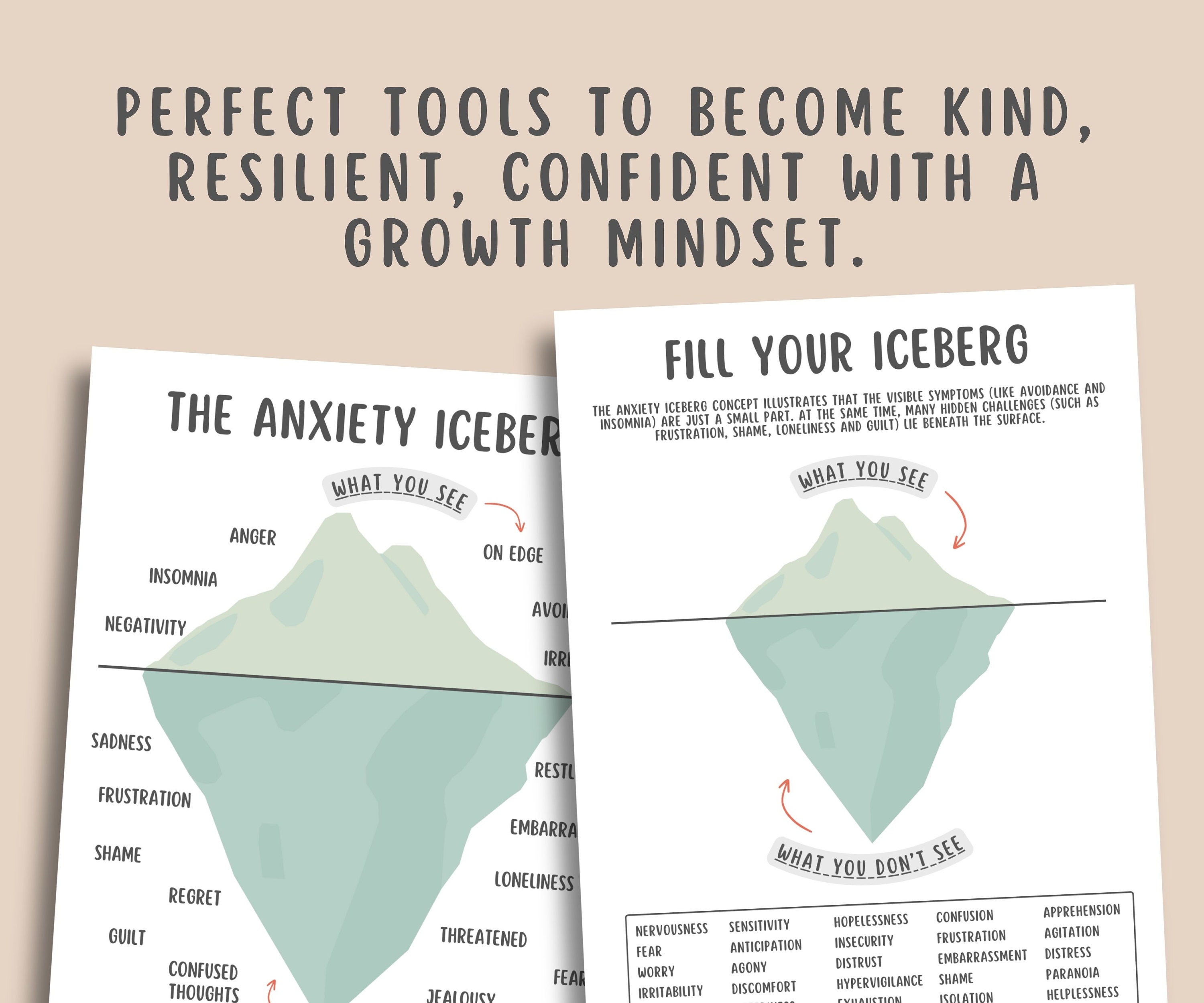 Anxiety Iceberg Worksheets set of 2, Social Anxiety Coping Skill ...