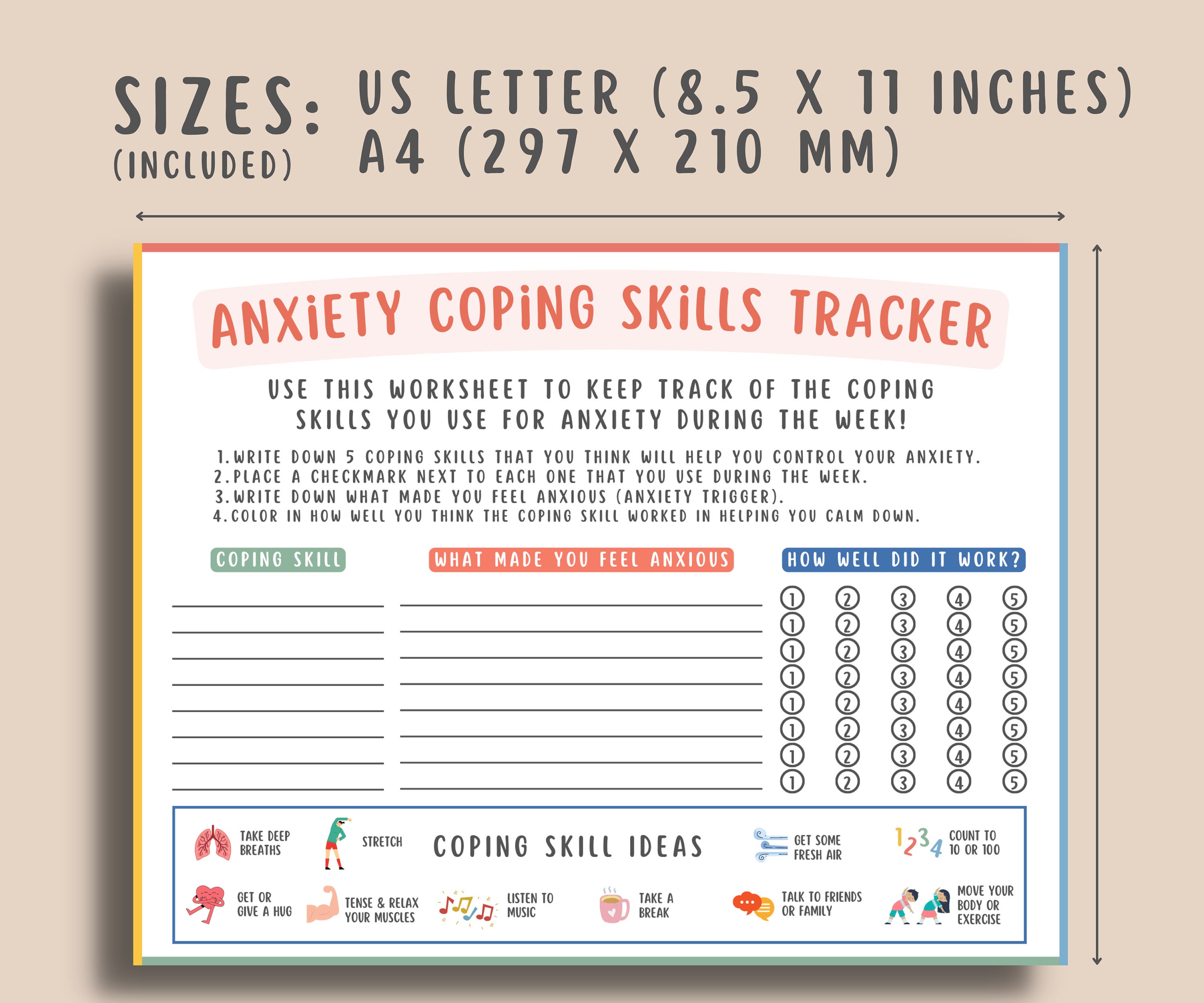 Anxiety Management Coping Skills Tracker Worksheet for Kids & - Etsy