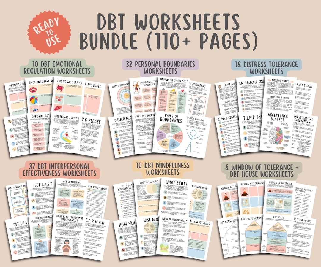 DBT Coping Skills Worksheets (100+ Pages) Interpersonal Relationships ...