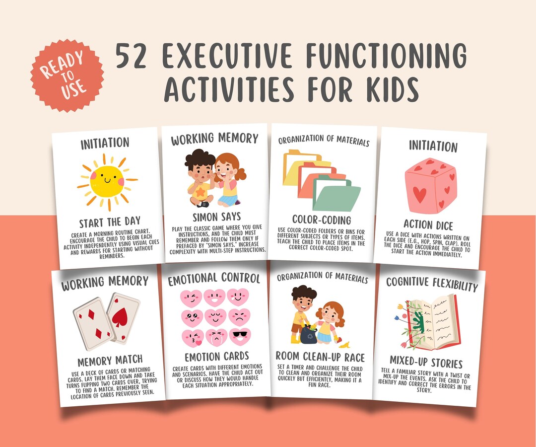 52 ADHD Executive Functioning Activity Flashcards for Kids, Executive ...