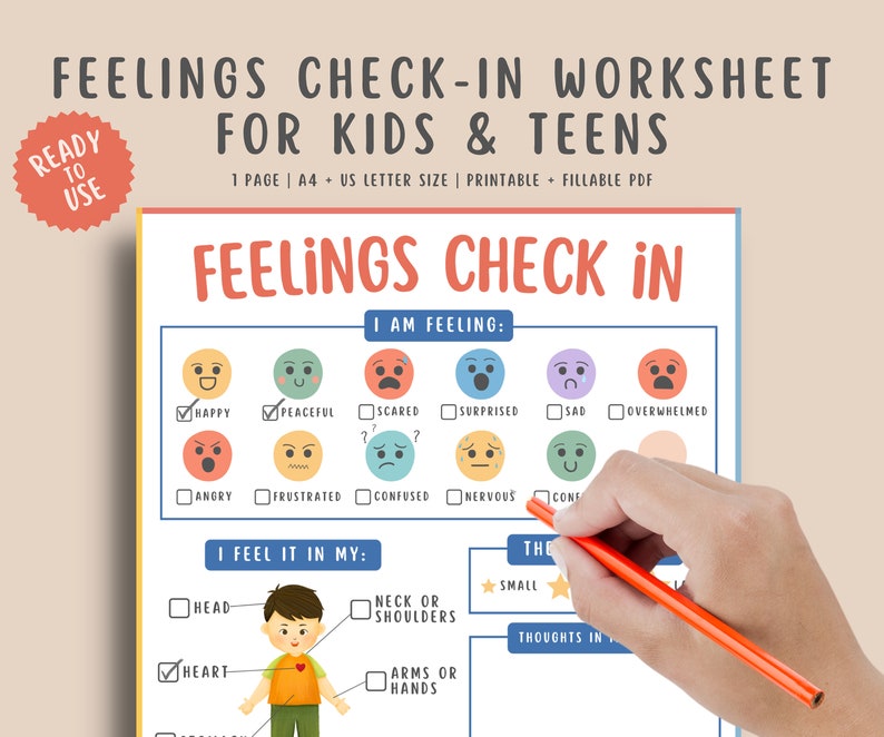 Feelings Check-in Worksheet Emotions Identification via - Etsy
