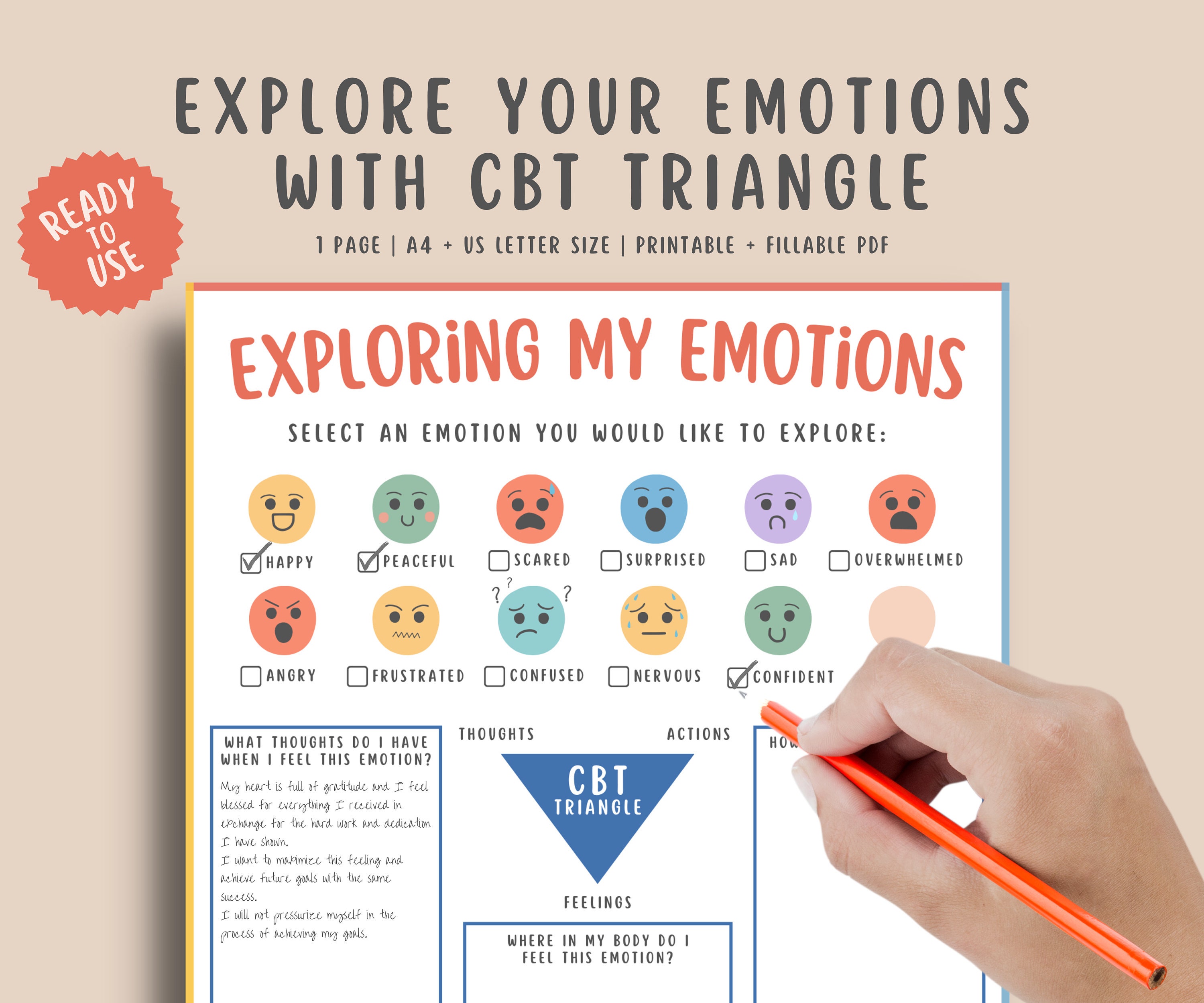 Feelings/emotions Check in CBT Worksheet for Teens & Kids - Etsy
