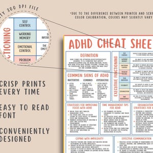 ADHD Cheat Sheet, Attention Deficit Hyperactivity Disorder Resources Tools, Executive ...
