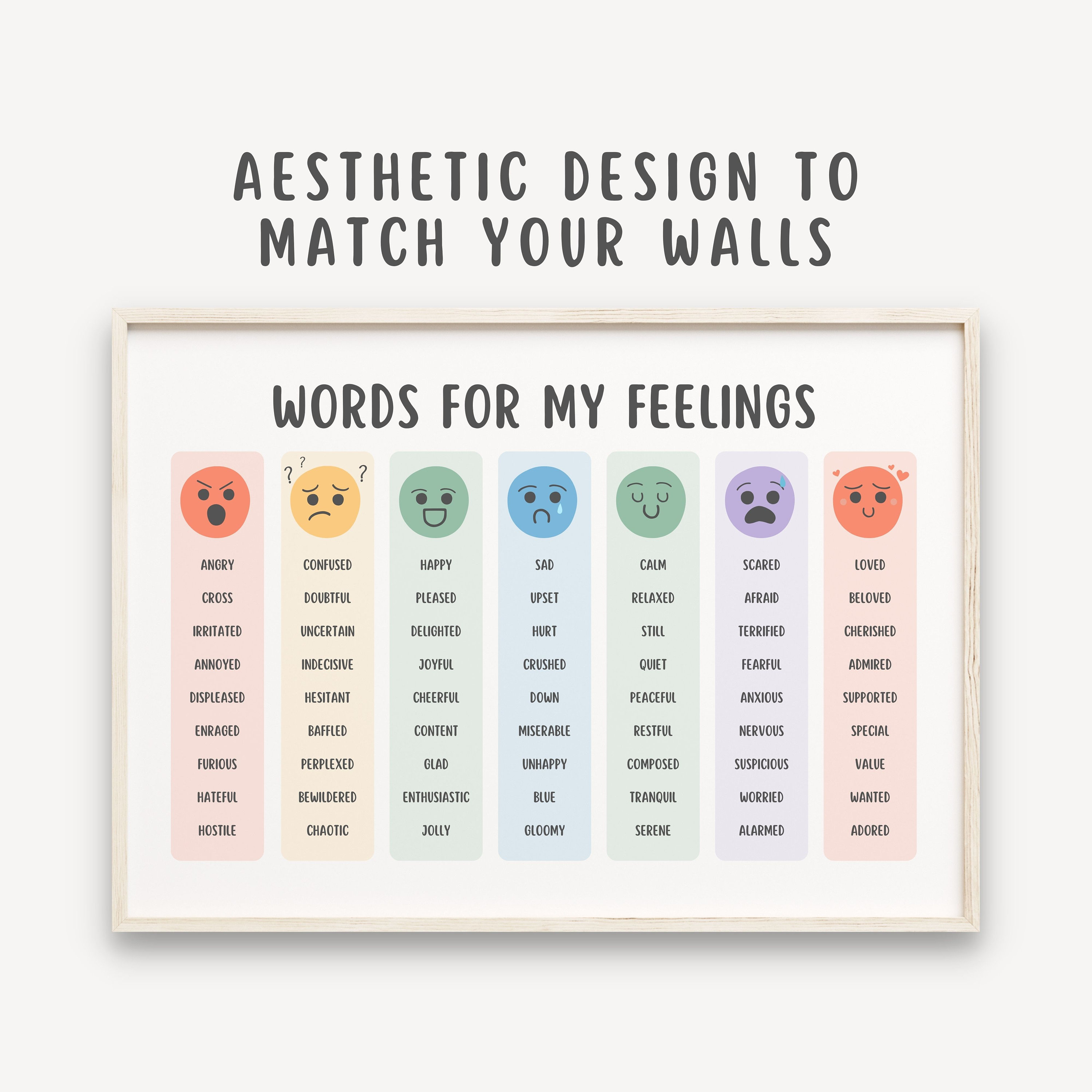 63 Words for My Feelings Poster, Emotion Chart Kids Teens, Calming ...