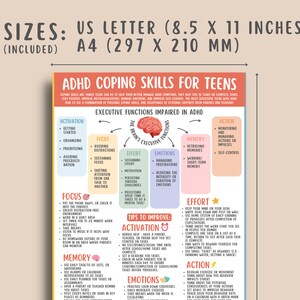 ADHD Coping Skills for Teens Handout, Executive Function Skills ...