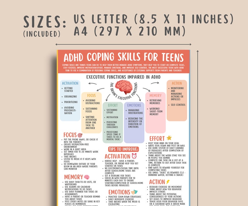 ADHD Coping Skills for Teens Handout Executive Function - Etsy