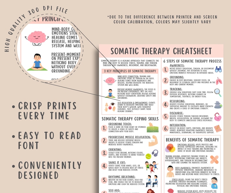 Somatic Therapy Cheatsheet, Coping Skills, Nervous System Regulation ...
