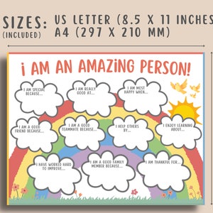 Self-esteem Worksheet Kids Teens, I Am an Amazing Person Self ...