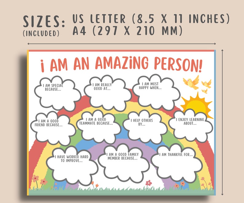 Self-esteem Worksheet Kids Teens, I Am an Amazing Person Self ...