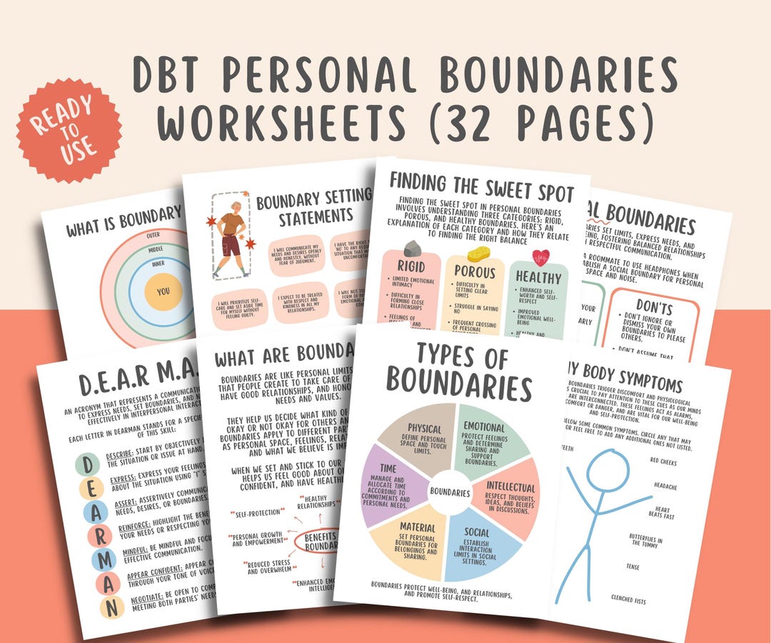 32 Personal Boundaries Worksheets, DBT Therapy Workbook, Healthy ...