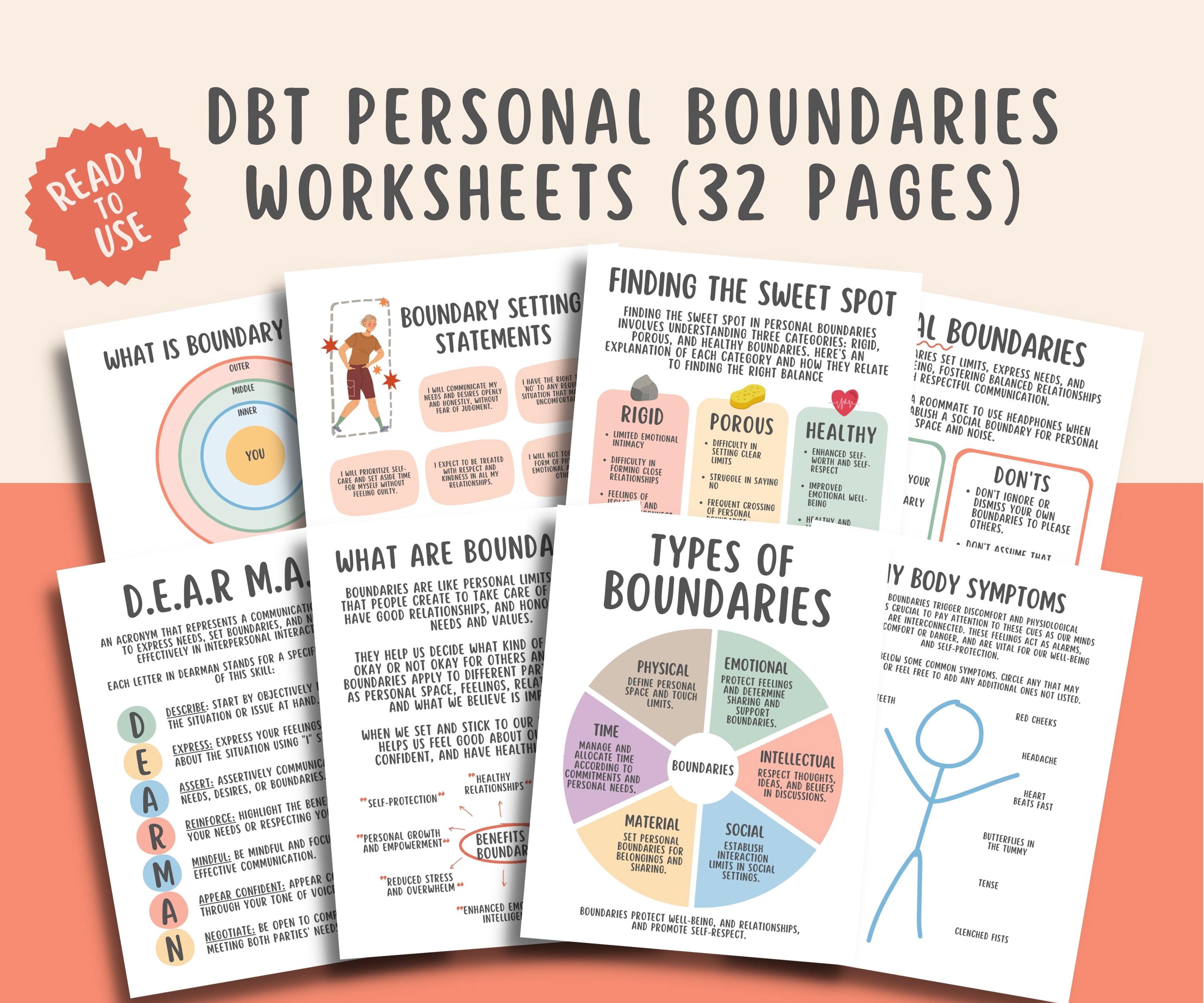 32 Personal Boundaries Worksheets, DBT Therapy Workbook, Healthy ...
