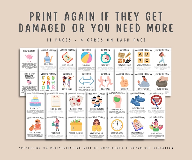 52 ADHD Executive Functioning Activity Flashcards for Teens, Executive ...