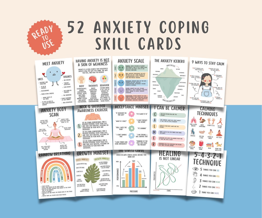 52 Anxiety Coping Skill Cards, Social Anxiety Relief Grounding ...
