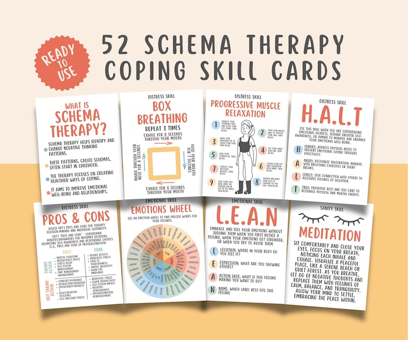 52 Schema Therapy Coping Skill Cards, Somatic Therapy, DBT Mindfulness ...