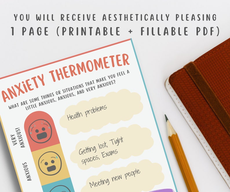 Anxiety Thermometer Worksheet for Kids and Teens, Help Children With ...