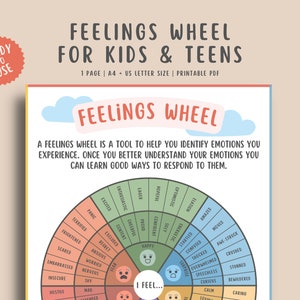 Feelings Wheel Print for Kids & Teens, Emotions Wheel Printable ...