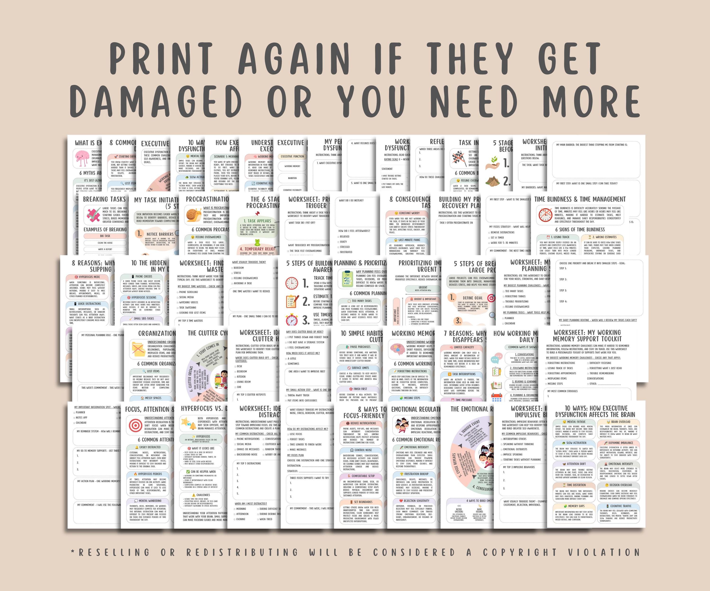 Executive Dysfunction Worksheets, ADHD Planner, Executive Function ...