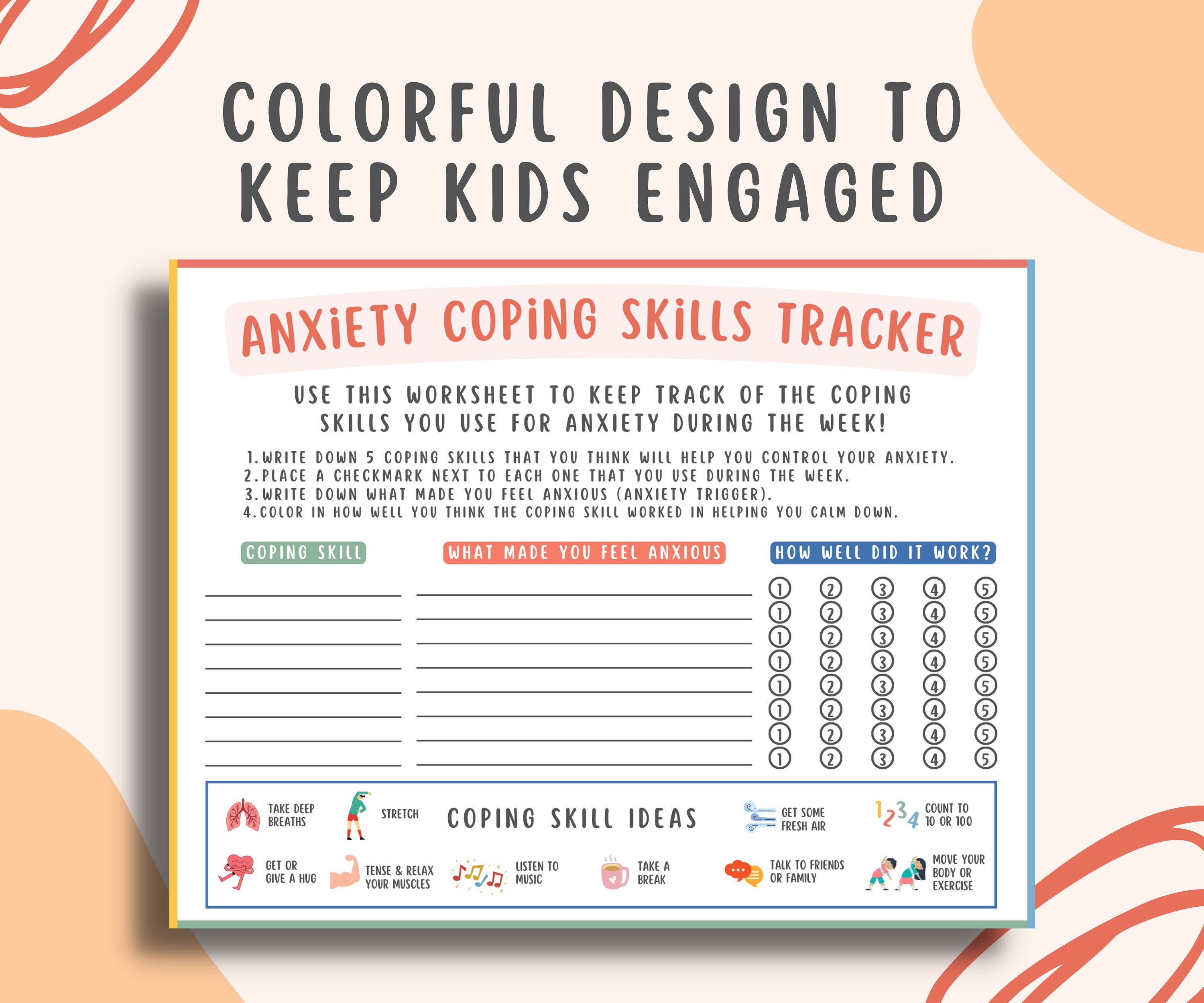 Anxiety Management Coping Skills Tracker Worksheet for Kids & - Etsy