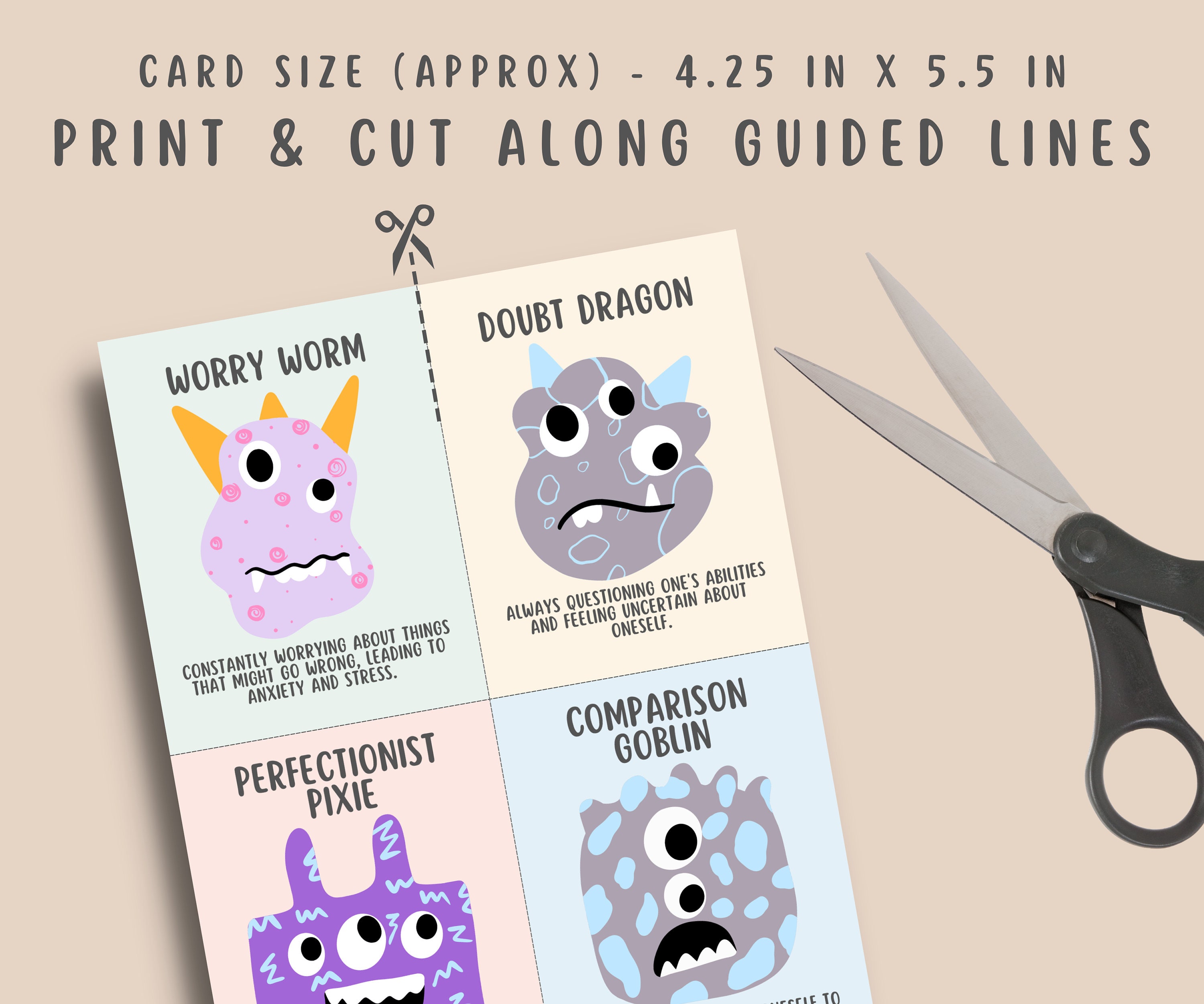 24 Thought Monster Cards for Kids Teens, Unhelpful Ways of Thinking ...