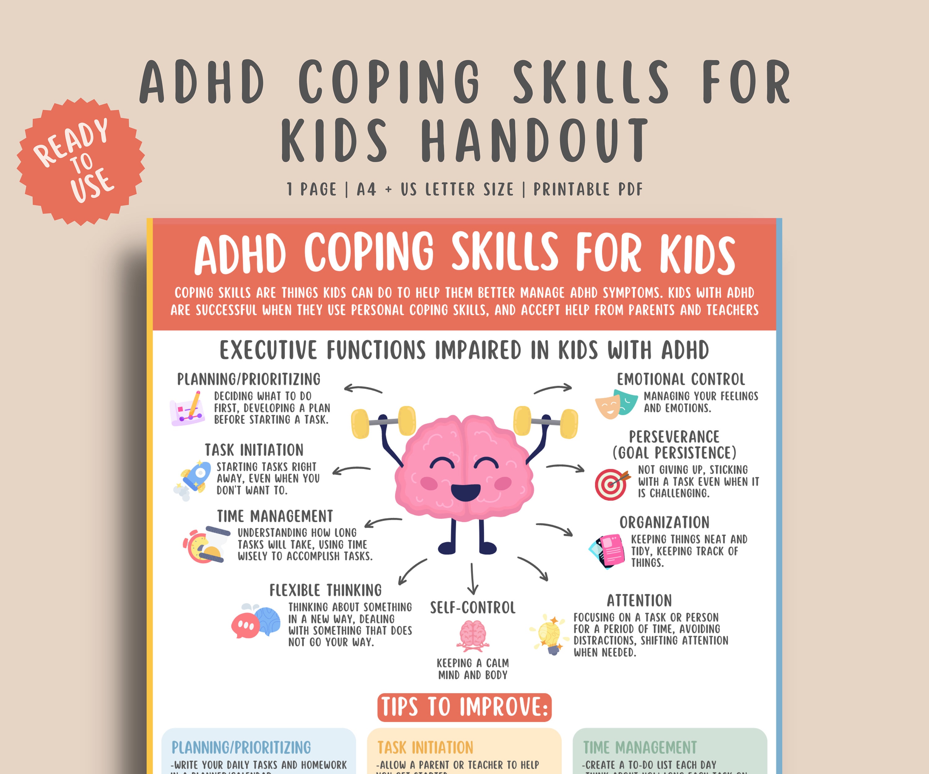 ADHD Coping Skills for Kids Handout Executive Function - Etsy Australia