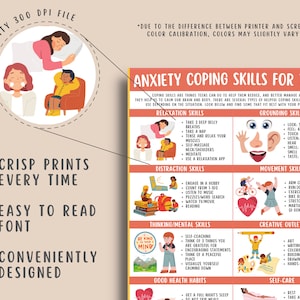 Anxiety Coping Skills Print for Teens, Stress Relief Mental Health ...