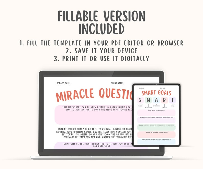 Solution Focused Therapy Worksheets, SFBT Worksheets, SFBT Questions ...