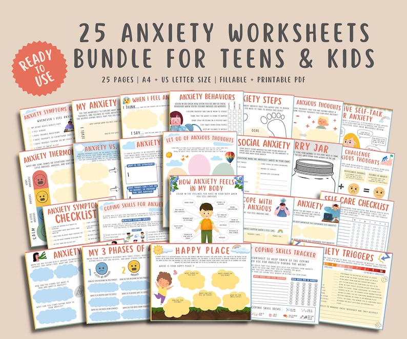 25 Anxiety Worksheets Bundle for Kids & Teens Mental Health - Etsy
