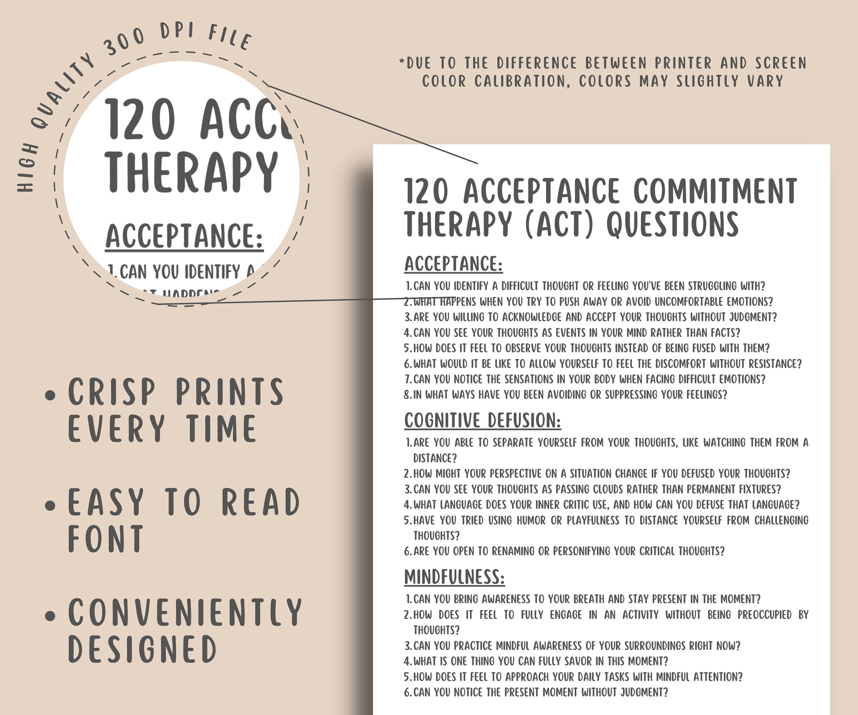 Acceptance and Commitment Therapy, 120 ACT Questions, Counseling ...
