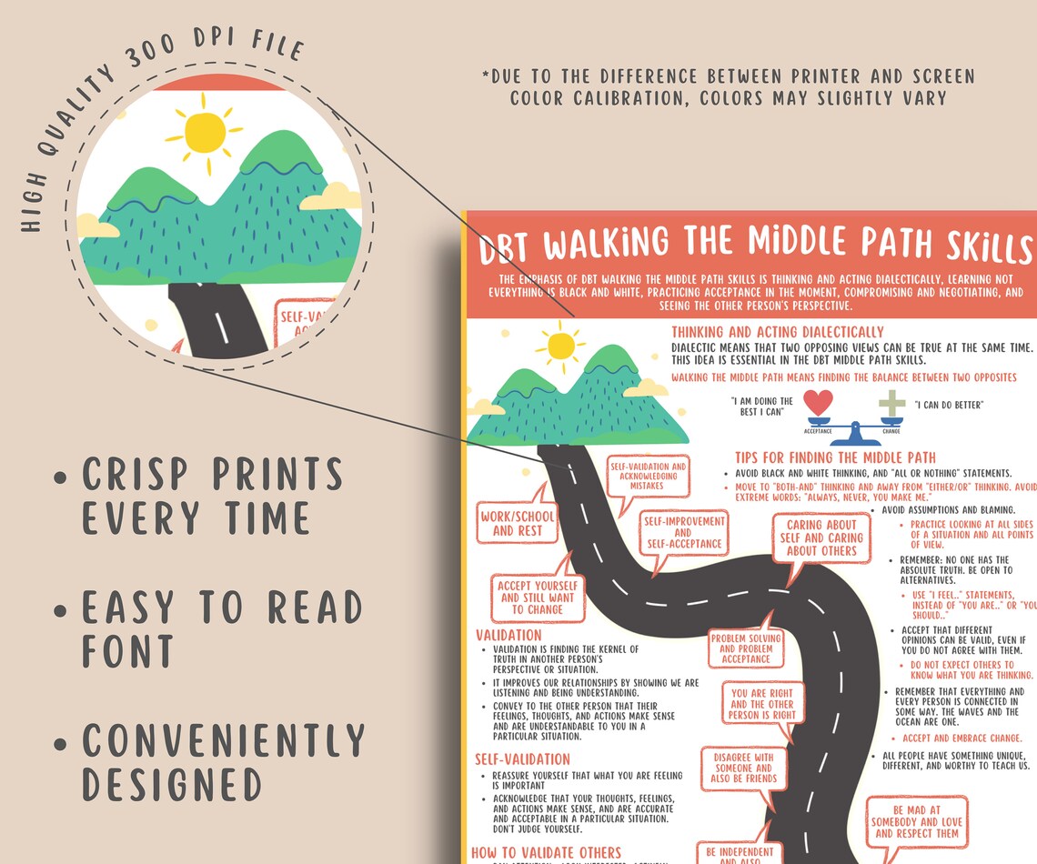 DBT Middle Path Coping Skills Handout Teens Kids Adults - Etsy
