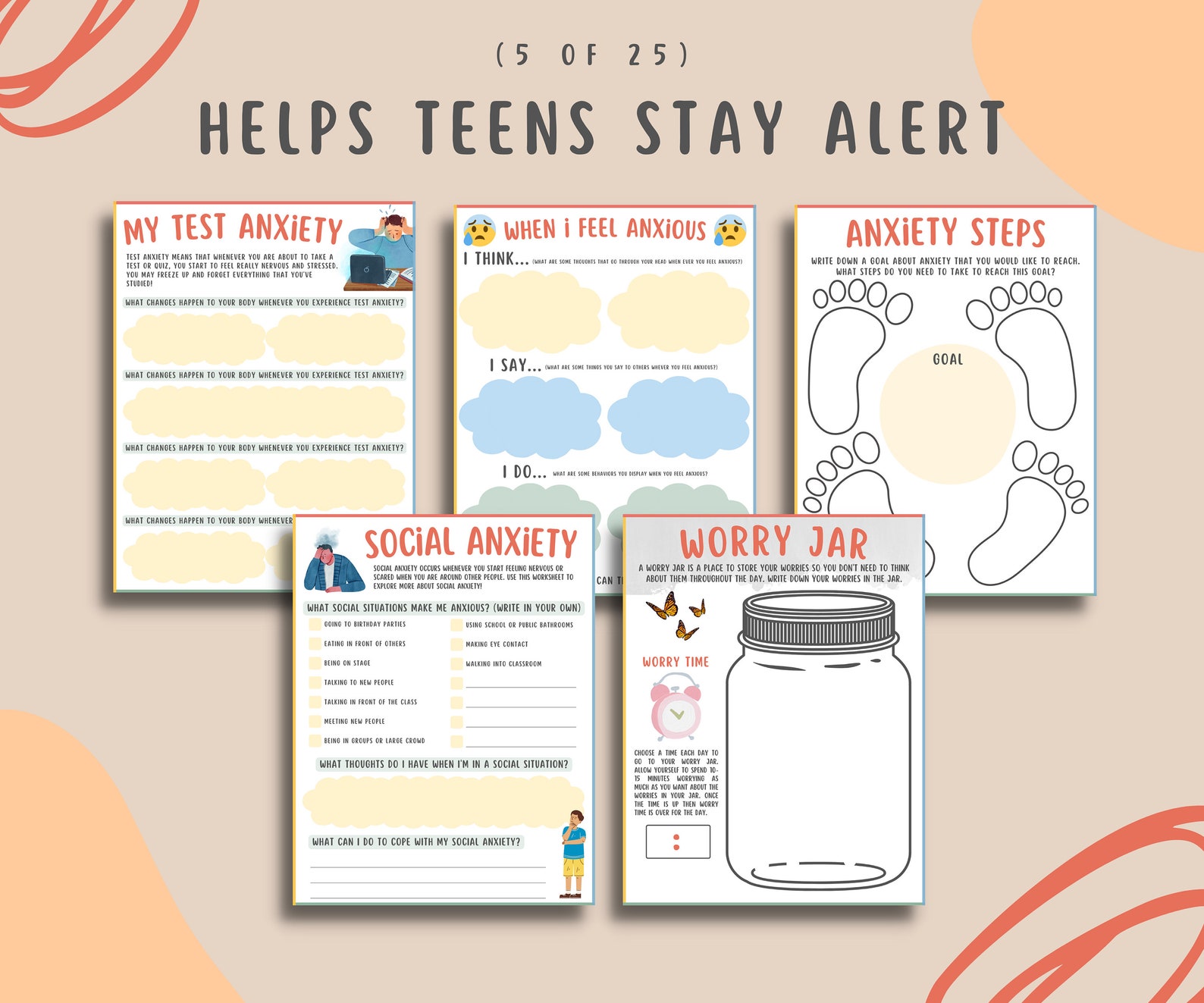 25 Anxiety Worksheets Bundle for Kids & Teens Mental Health - Etsy