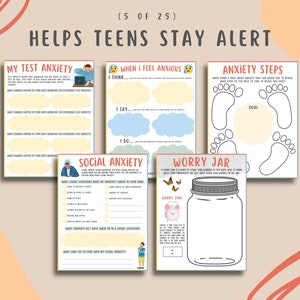 25 Anxiety Worksheets Bundle for Kids & Teens, Mental Health Counseling ...