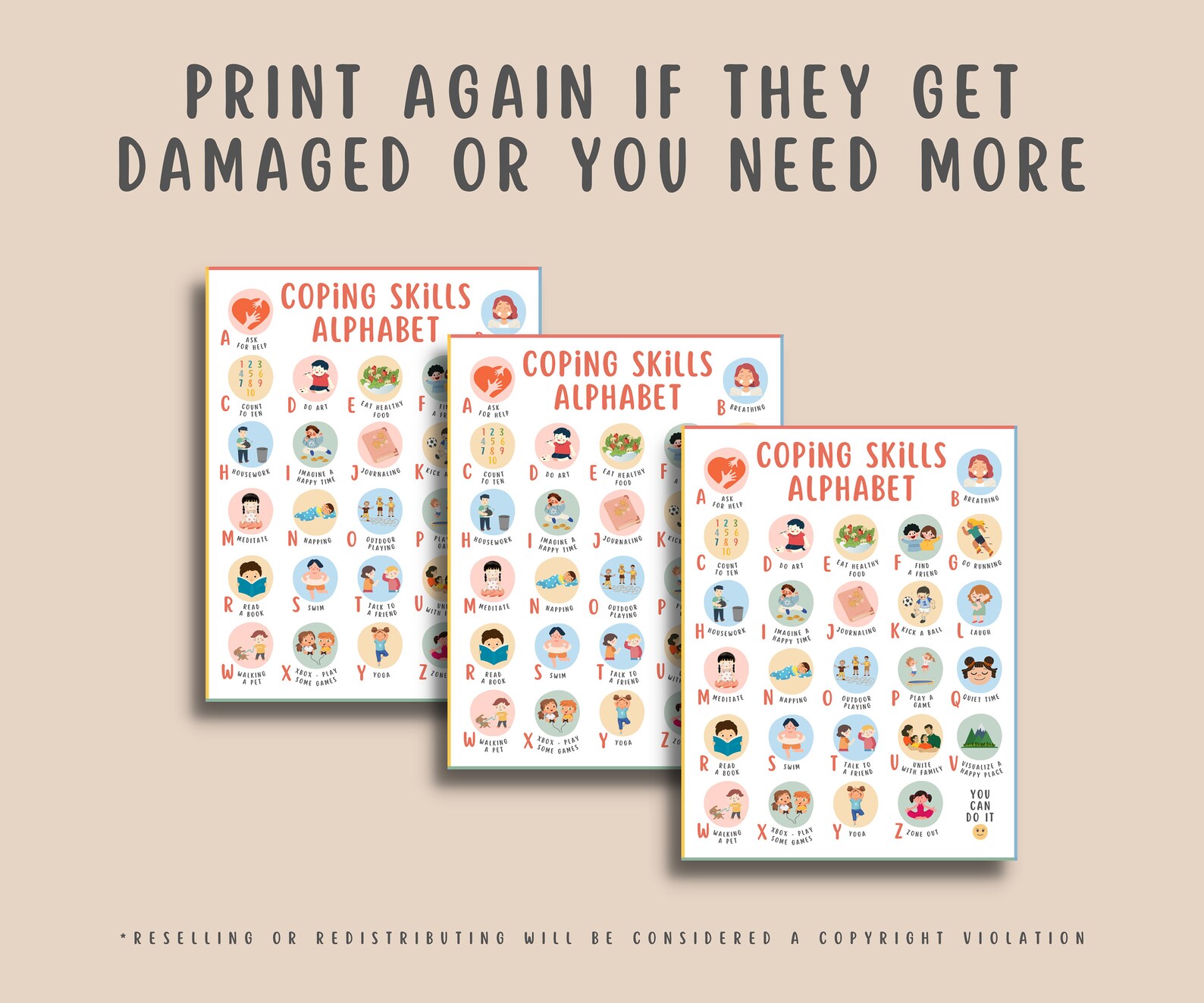 Alphabet Coping Skills for Kids Teens, Grounding Techniques, Social ...