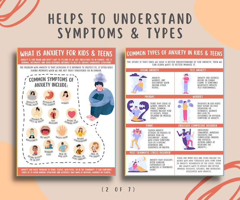 Anxiety Coping Skills Bundle for Kids Teens (7 Pages), Mental Health ...