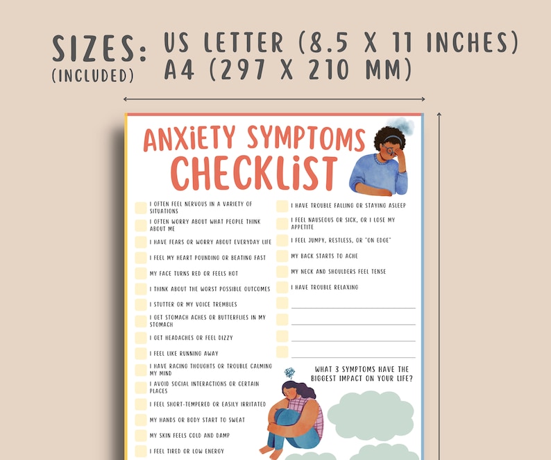 Anxiety Symptoms Checklist Worksheet for Kids Teens Children - Etsy