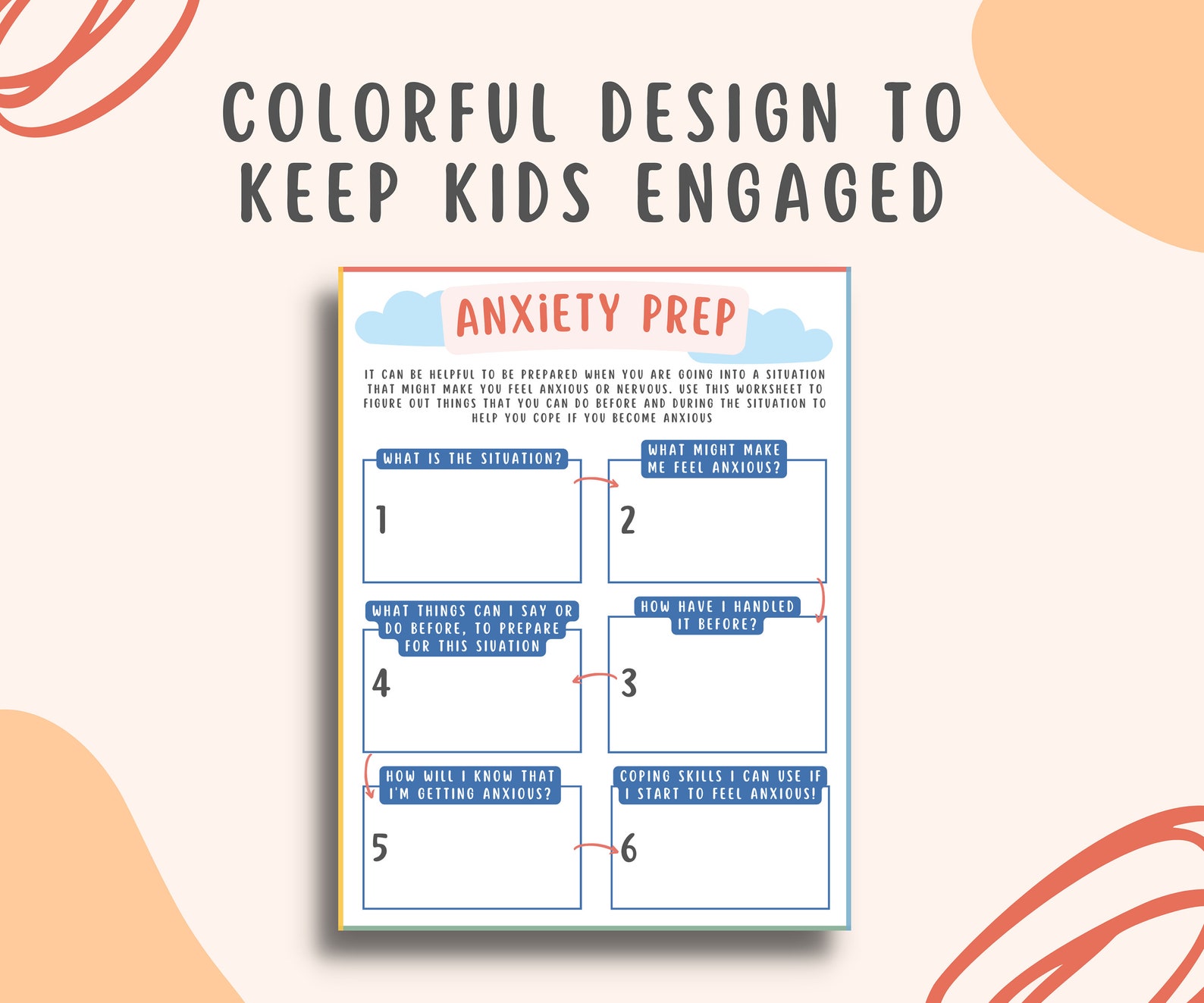 Anxiety Preparation Worksheet for Kids & Teens Colorful - Etsy