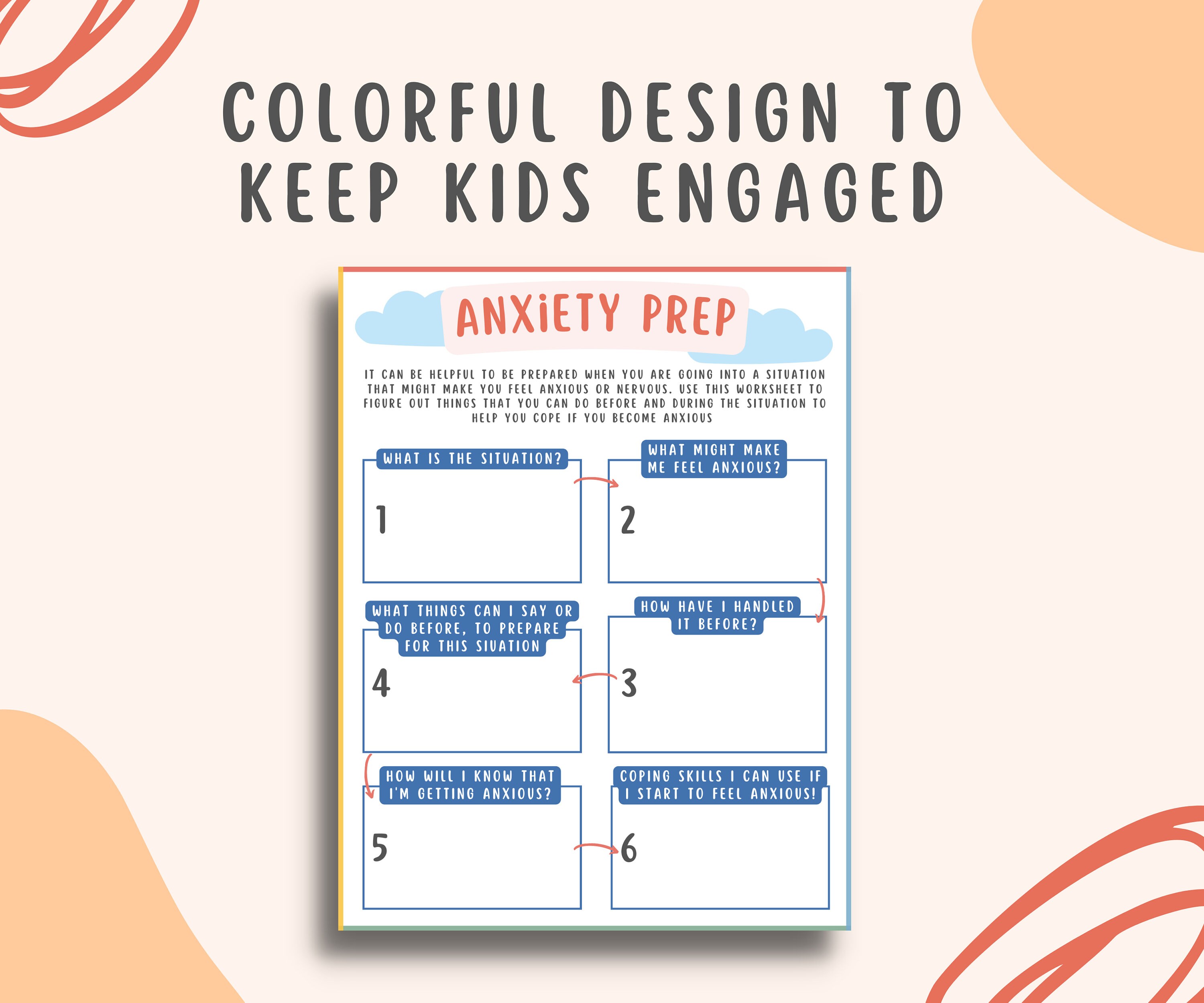 Anxiety Preparation Worksheet for Kids & Teens, Colorful Anxiety ...