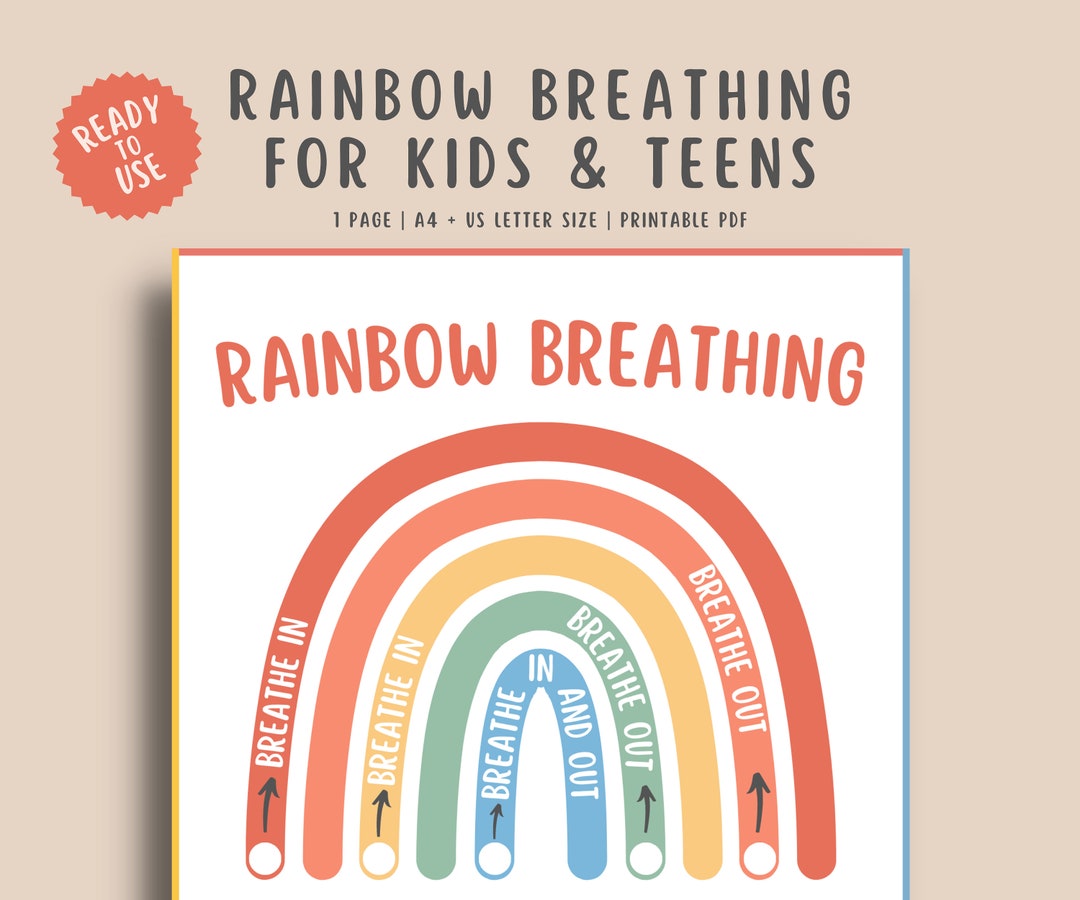 Rainbow Breathing Calm Down Poster Kids Teens Mindfulness Coping Skills ...
