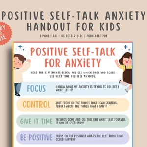 Positive Self-talk Handout for Teens & Kids, Anxiety Coping Grounding ...