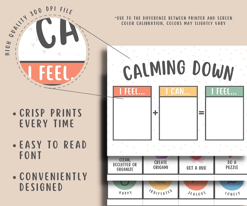 Calm Down Corner Activity for Kids Teens, Calming Corner Printable ...