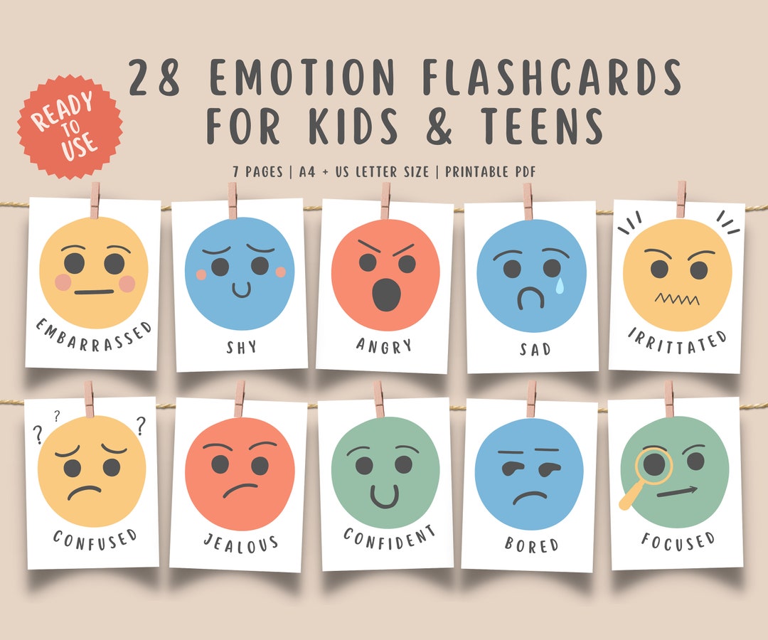 28 Emotions Flashcards for Kids Teens Feelings Cards Nursery - Etsy
