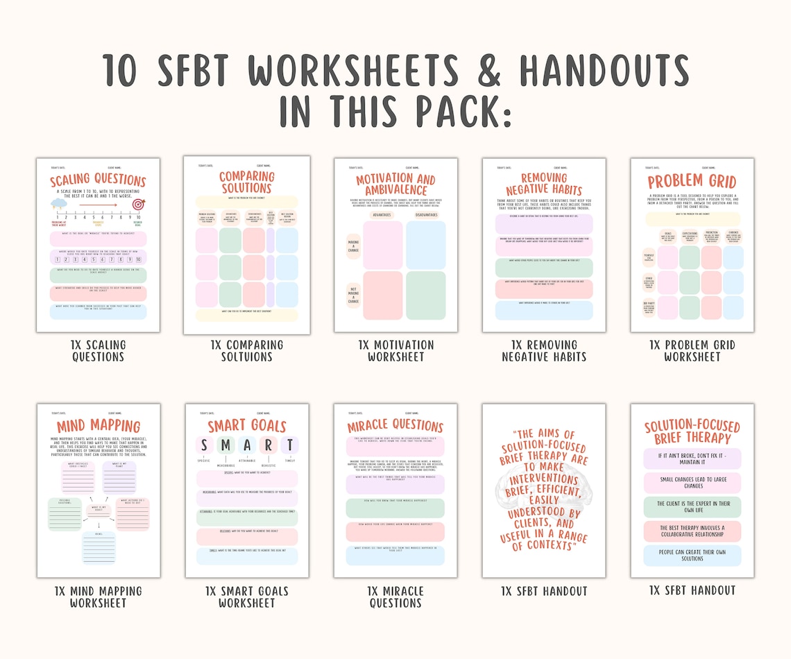 Solution Focused Therapy Worksheets SFBT Worksheets SFBT - Etsy