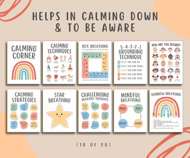 50 Calming Corner Poster Calm Down Self Regulation Social Emotional ...