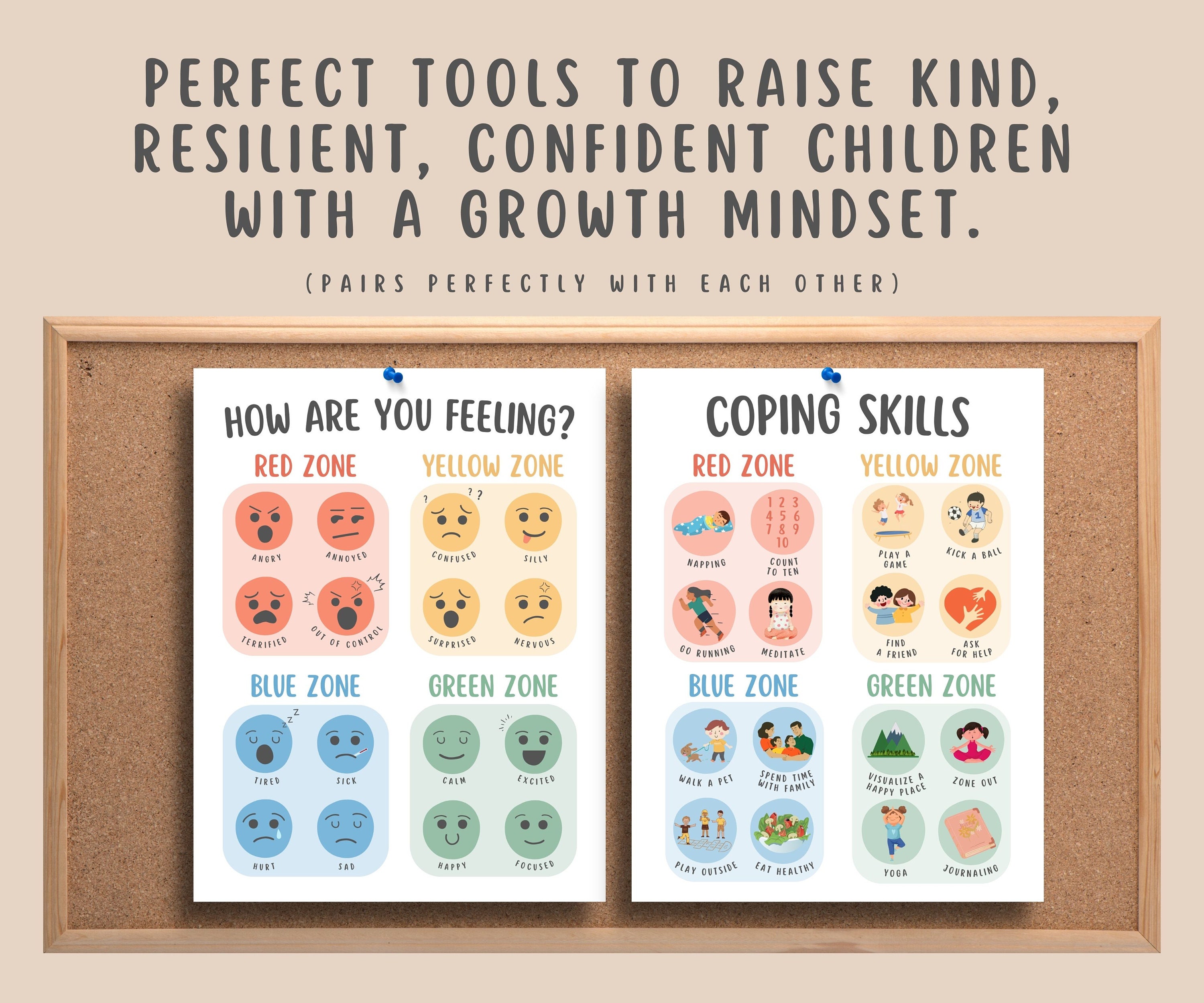 Feelings Zone With Coping Skills Set of 2 Posters for Kids, Emotions ...