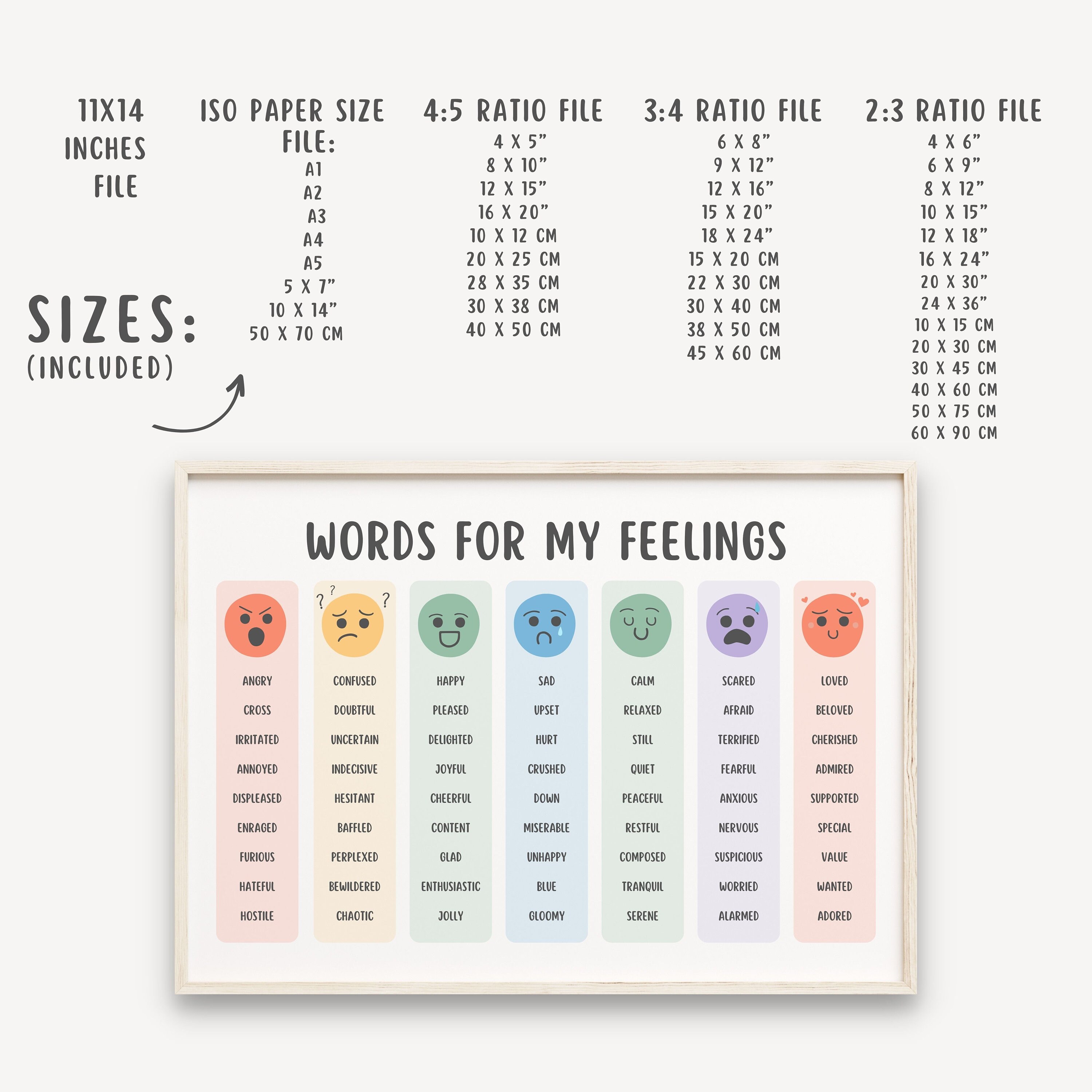 63 Words for My Feelings Poster, Emotion Chart Kids Teens, Calming ...
