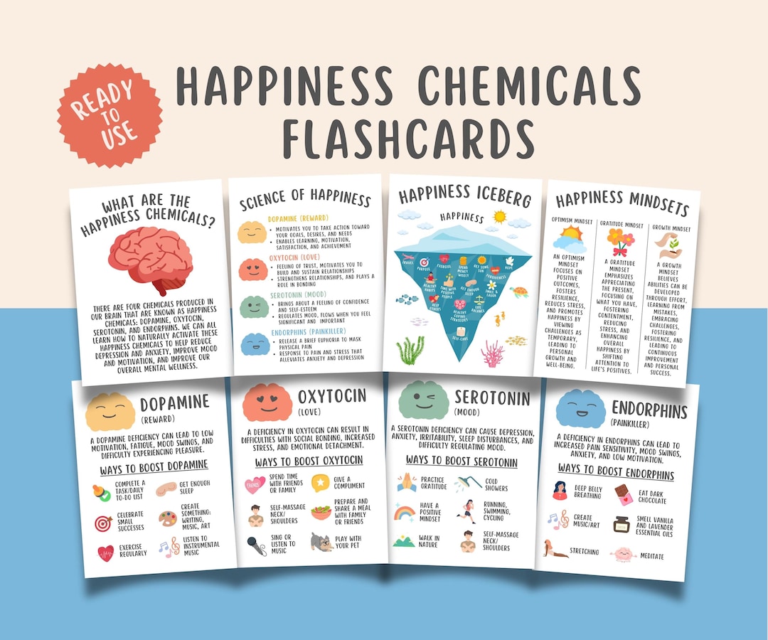 8 Happiness Brain Chemicals Flashcards, Happiness Iceberg, Dopamine ...