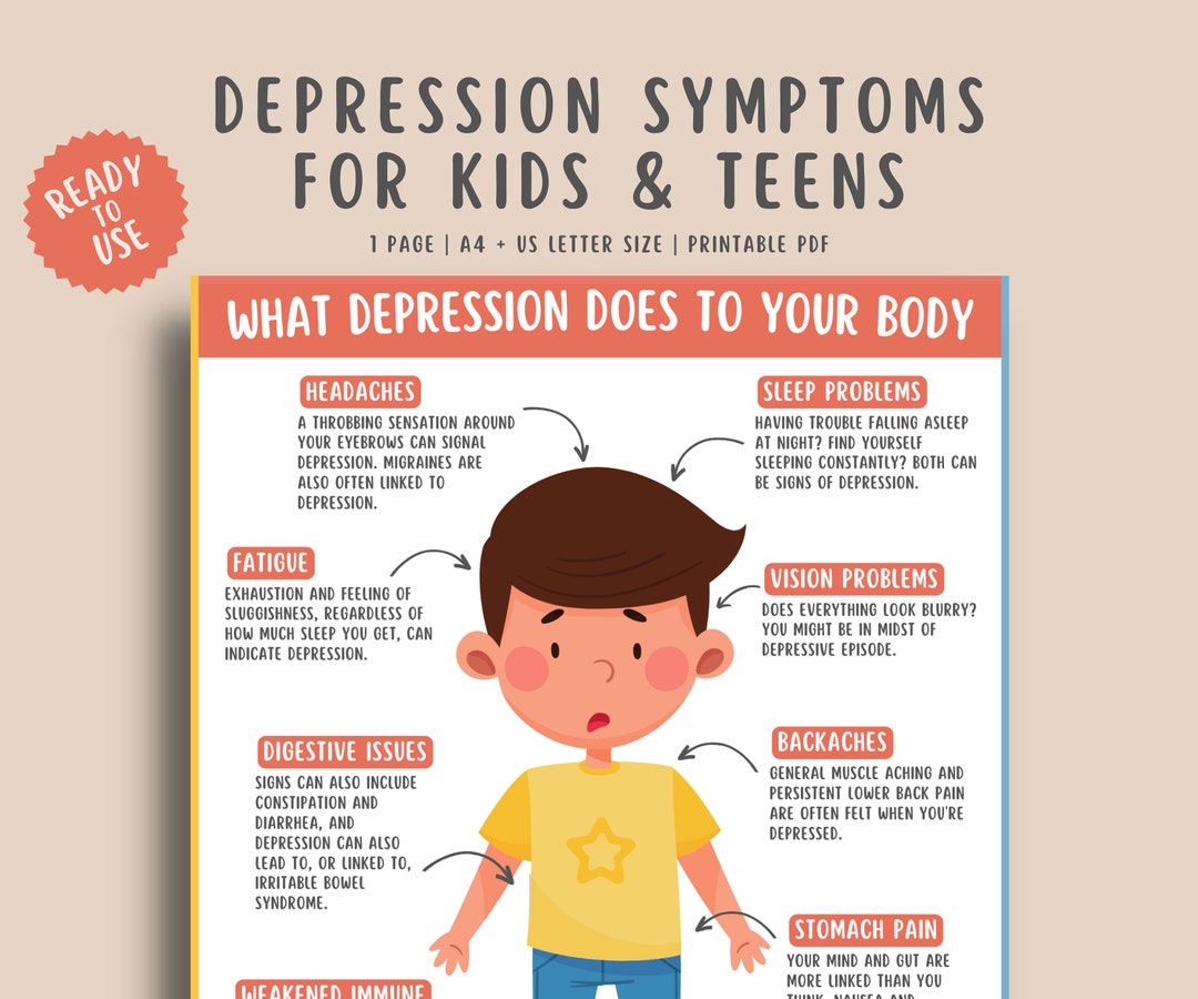 8 Depression Symptoms Handout Kids Teens Mental Health - Etsy