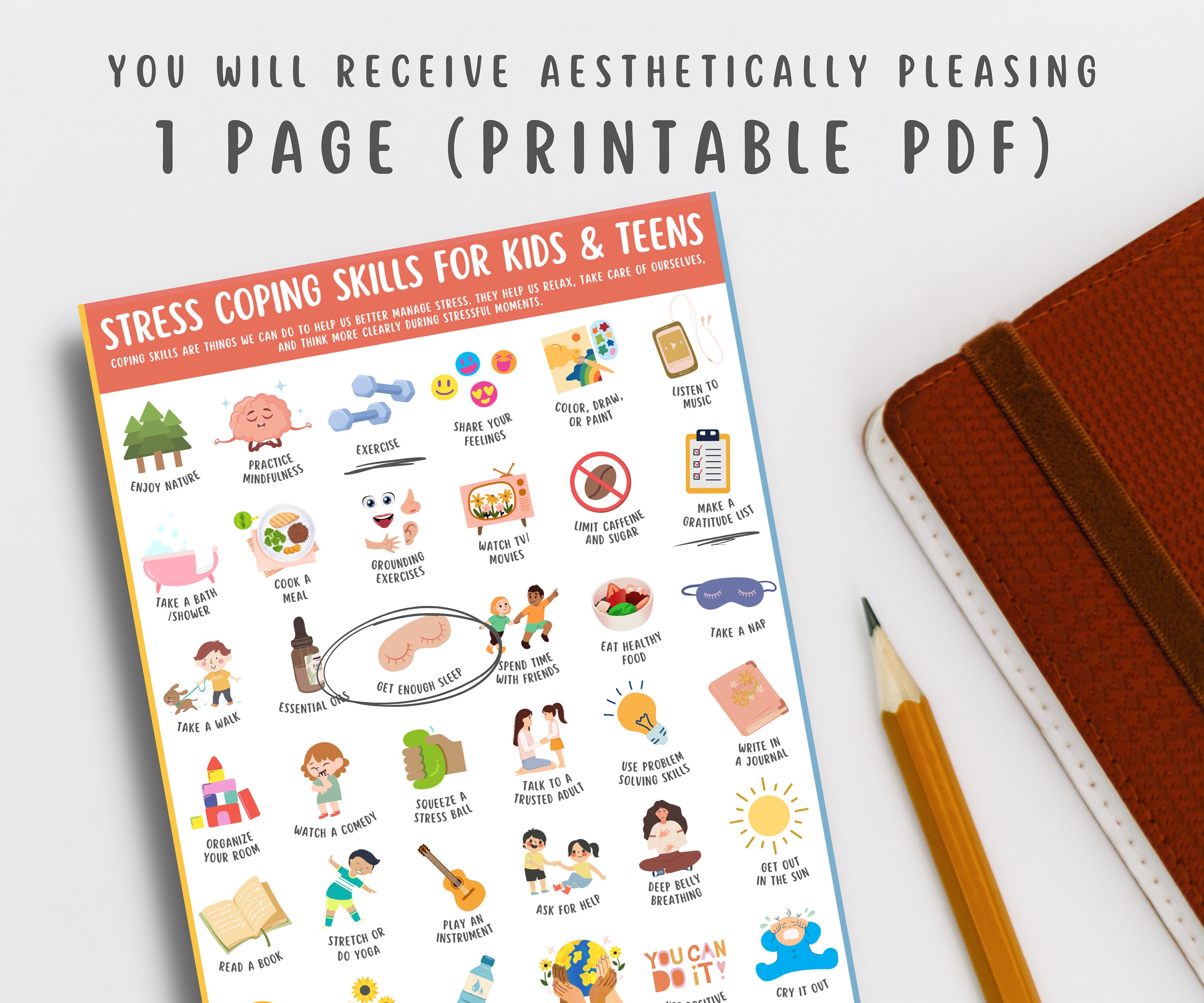 36 Stress Management Coping Skills for Kids & Teens Anxiety - Etsy UK