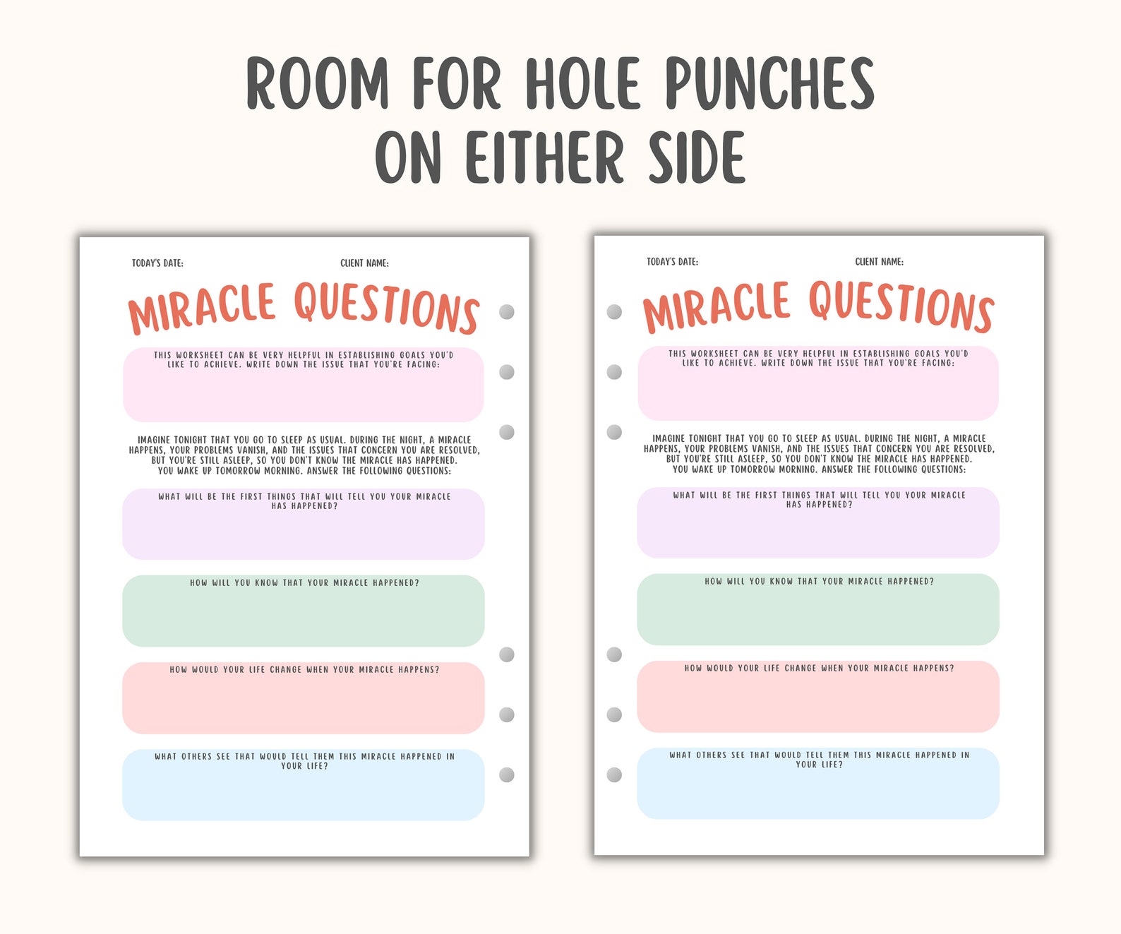 Miracle Questions Worksheet, SFBT Worksheets, Solution Focused Therapy ...